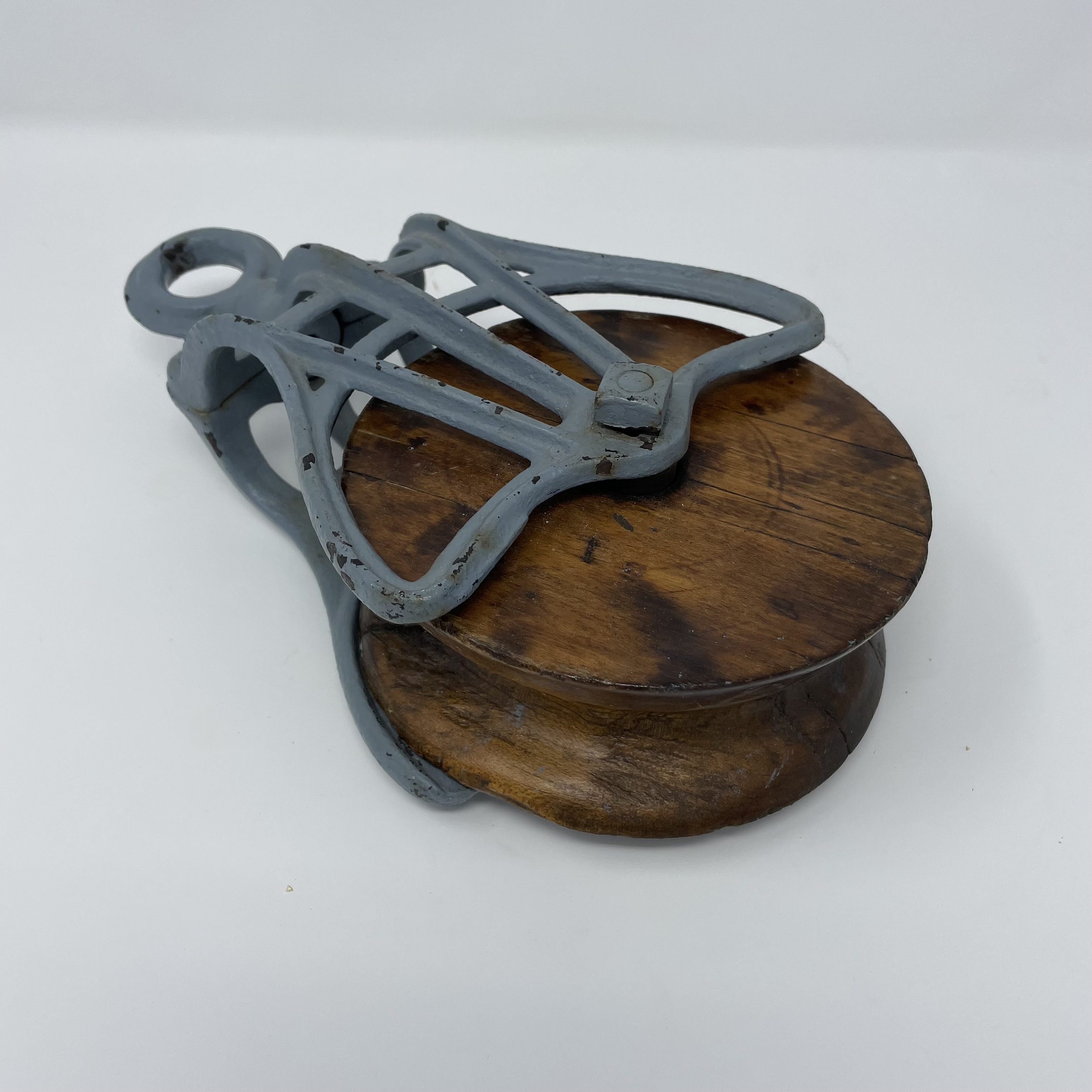 Vintage Wood and Blue Cast Iron Pulley, Vintage Tools, Antique Tools ...