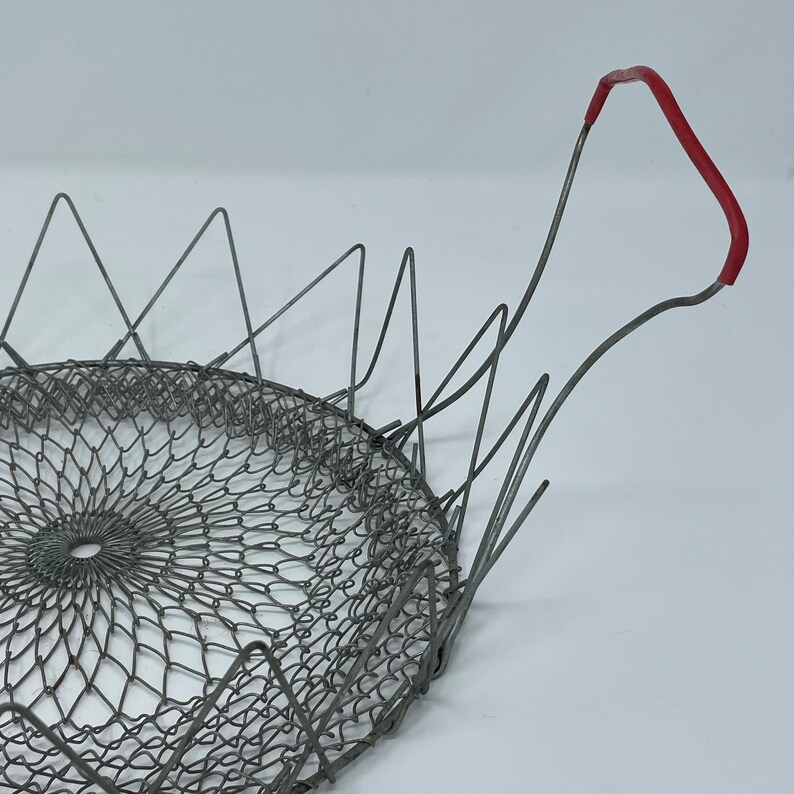 Round Wire Basket With Red Handles, French Country Decor, Decorative ...