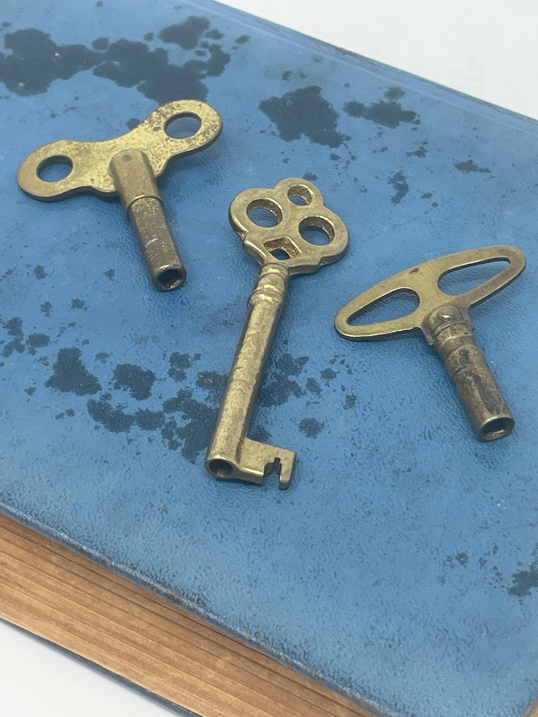 Set of 3 Vintage Solid Brass Keys - Unpolished, Brass Skeleton Key ...