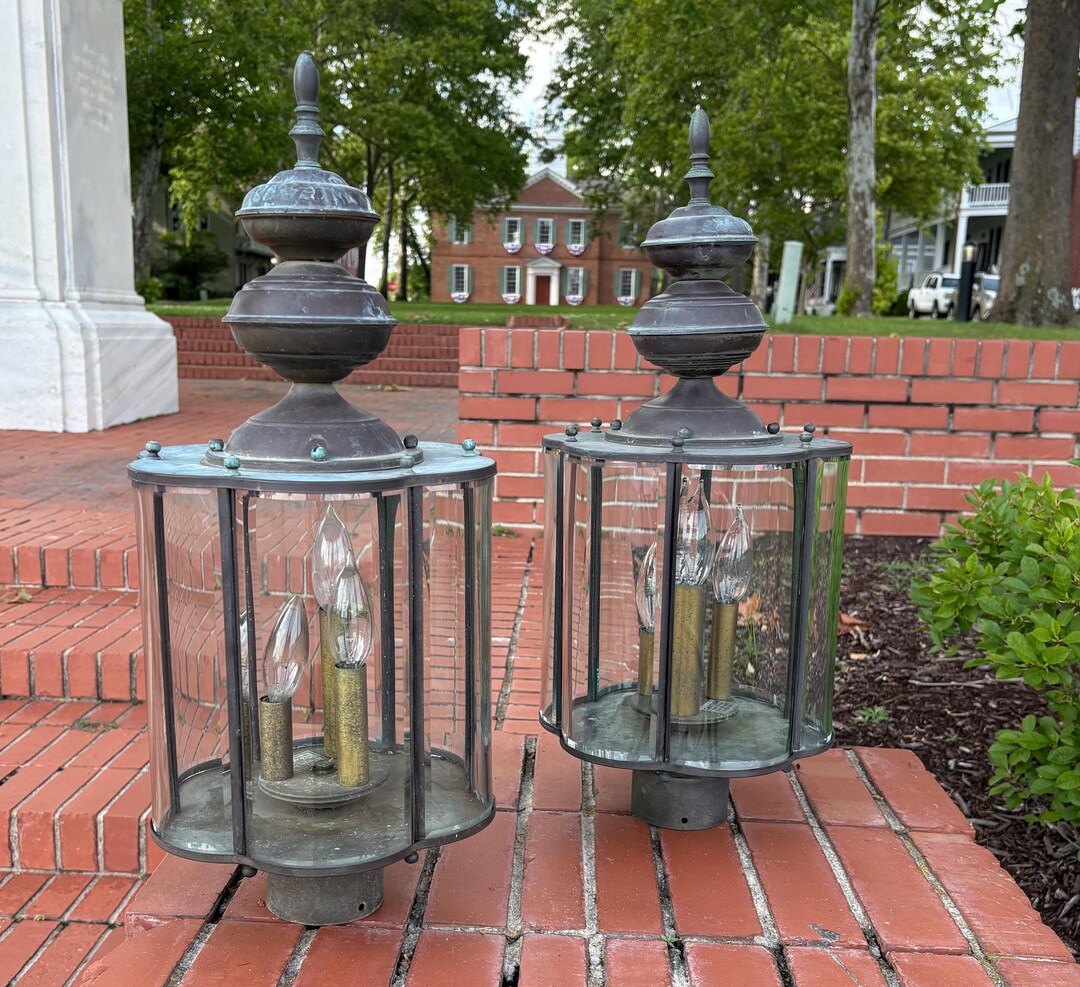 Vintage Lamp Post Fixtures, Choice of 2 Matching Fixtures, Aged Copper ...