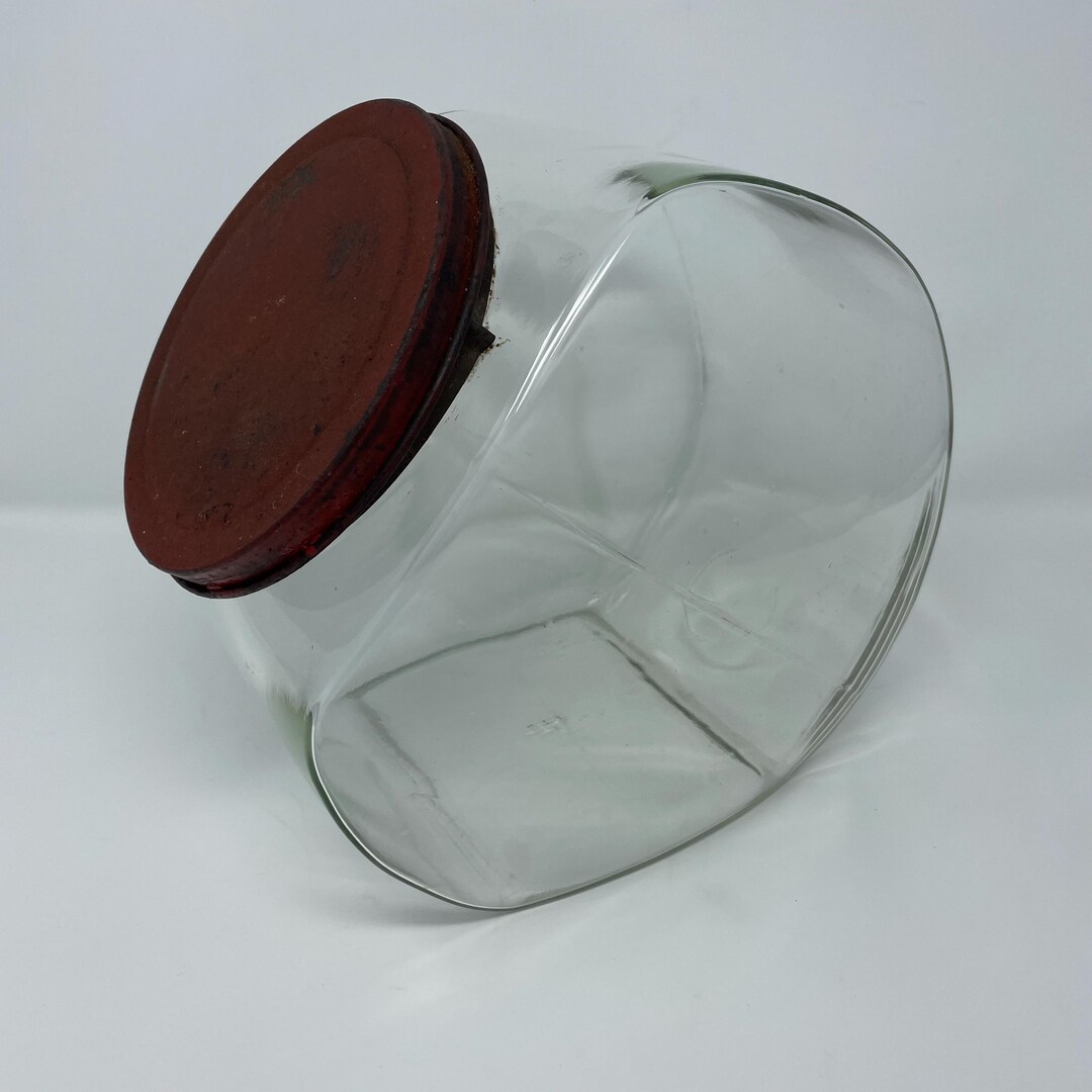 Antique Slanted Mercantile Jar With Attached Hinged Lid, 1920's Tilted ...