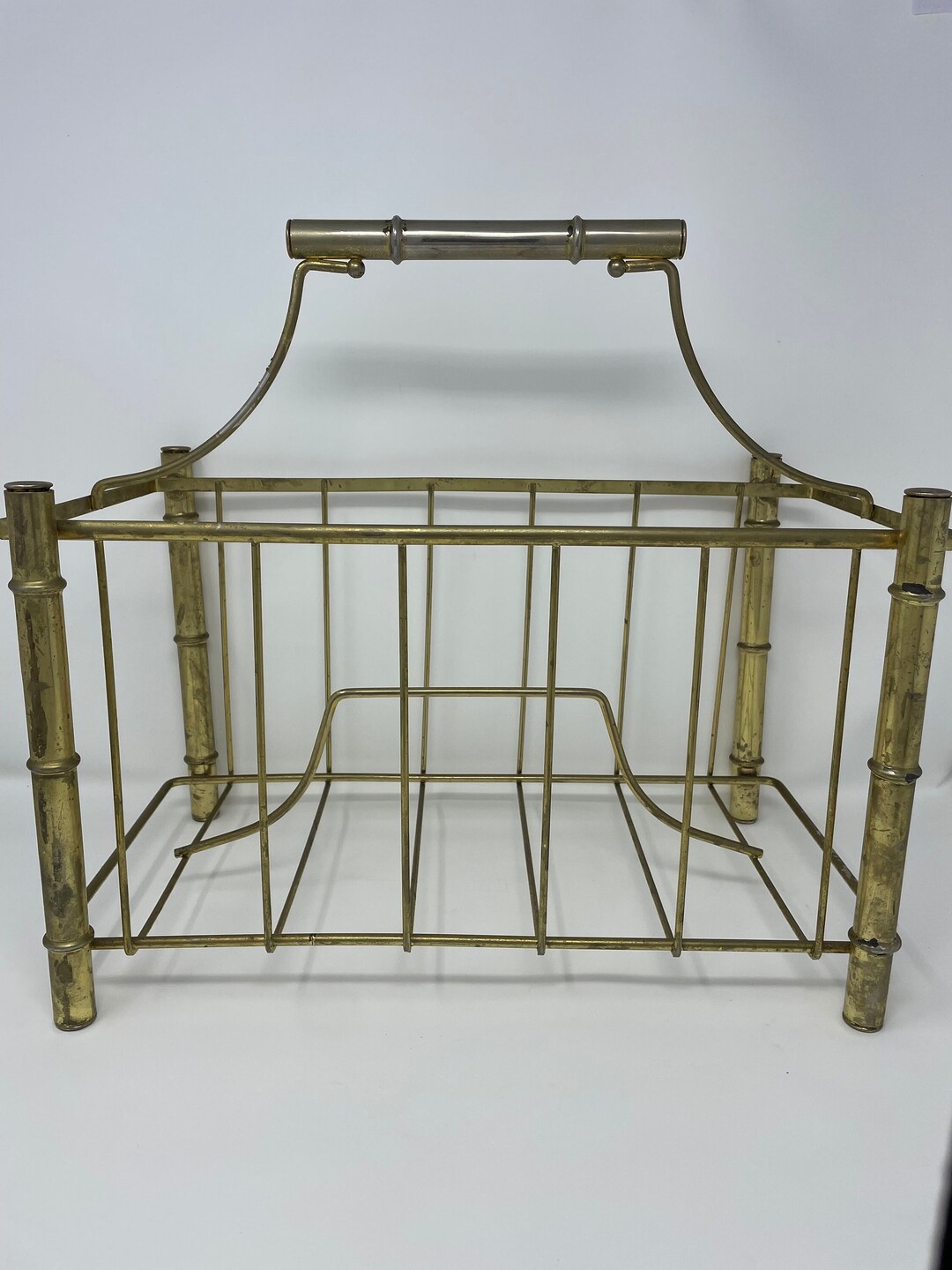 Vintage Gold Bamboo Motif Magazine Rack, Mid-century Modern Gold ...