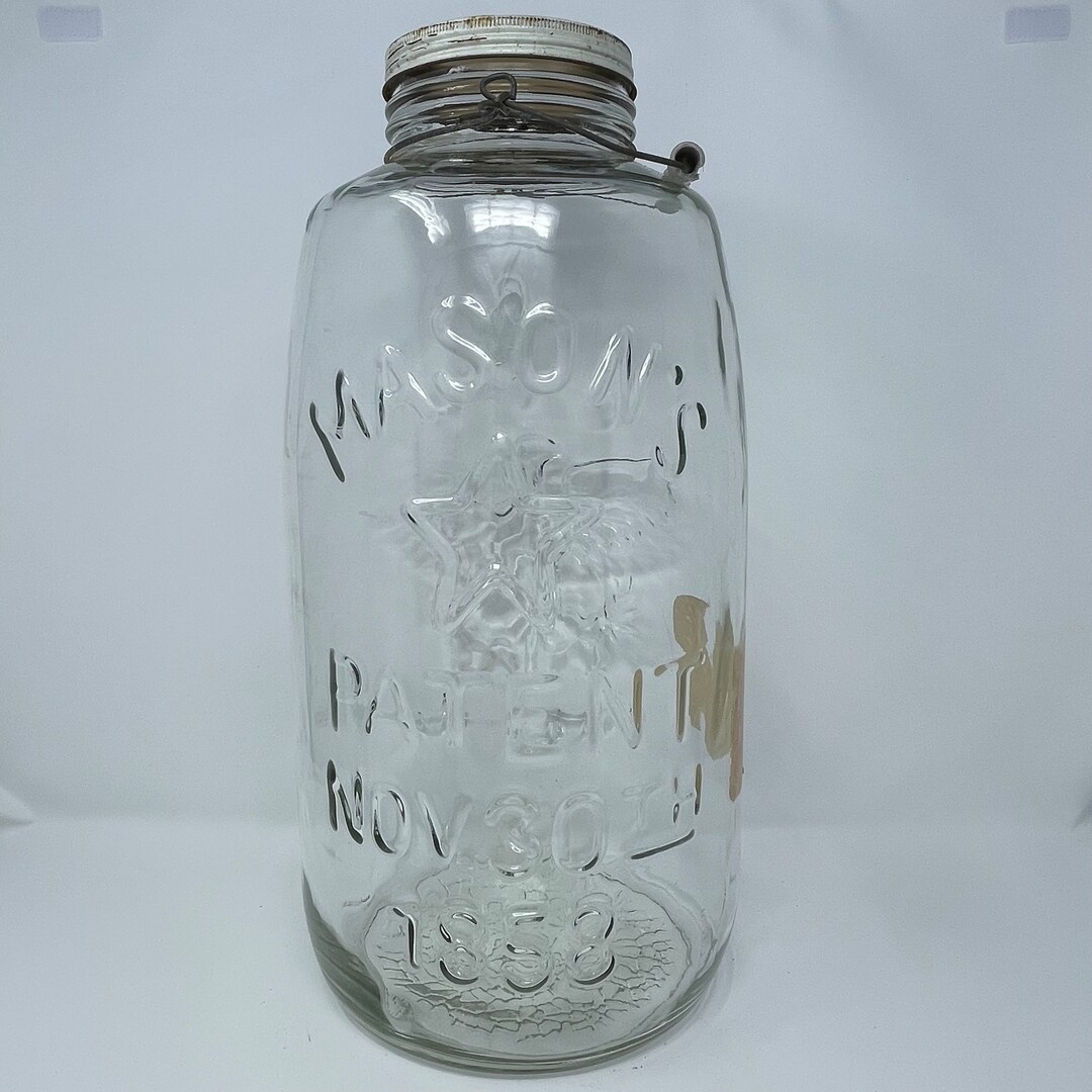 18.5 H Clear Vintage Large Mason Glass Jar, Cates Pickle Jar, Vintage ...