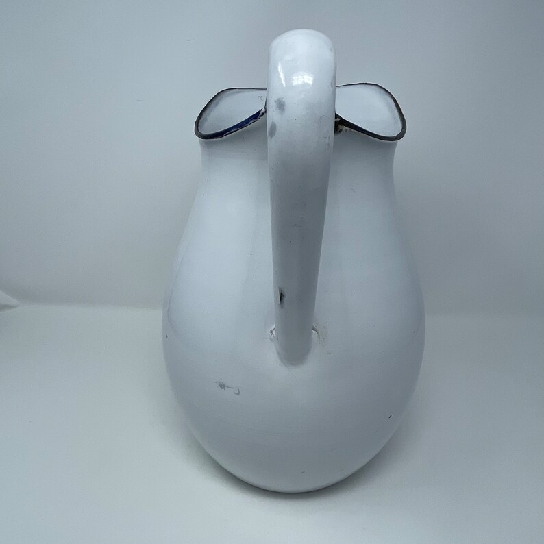 Large Antique Enamelware Pitcher, Vintage Enamelware Pitcher, White ...