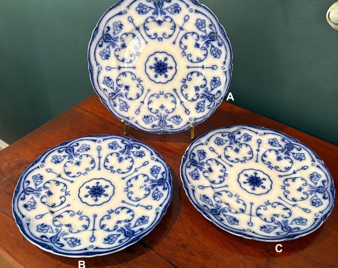 10" Antique Flow Blue Plates, Conway Semi-porcelain New Wharf Pottery ...