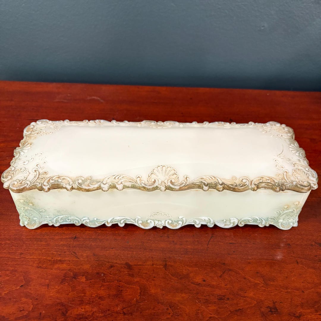 Victorian Milk Glass Trinket Box: Large Rectangular Jewelry Casket ...