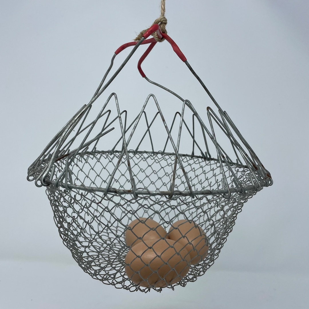 Round Wire Basket With Red Handles, French Country Decor, Decorative ...