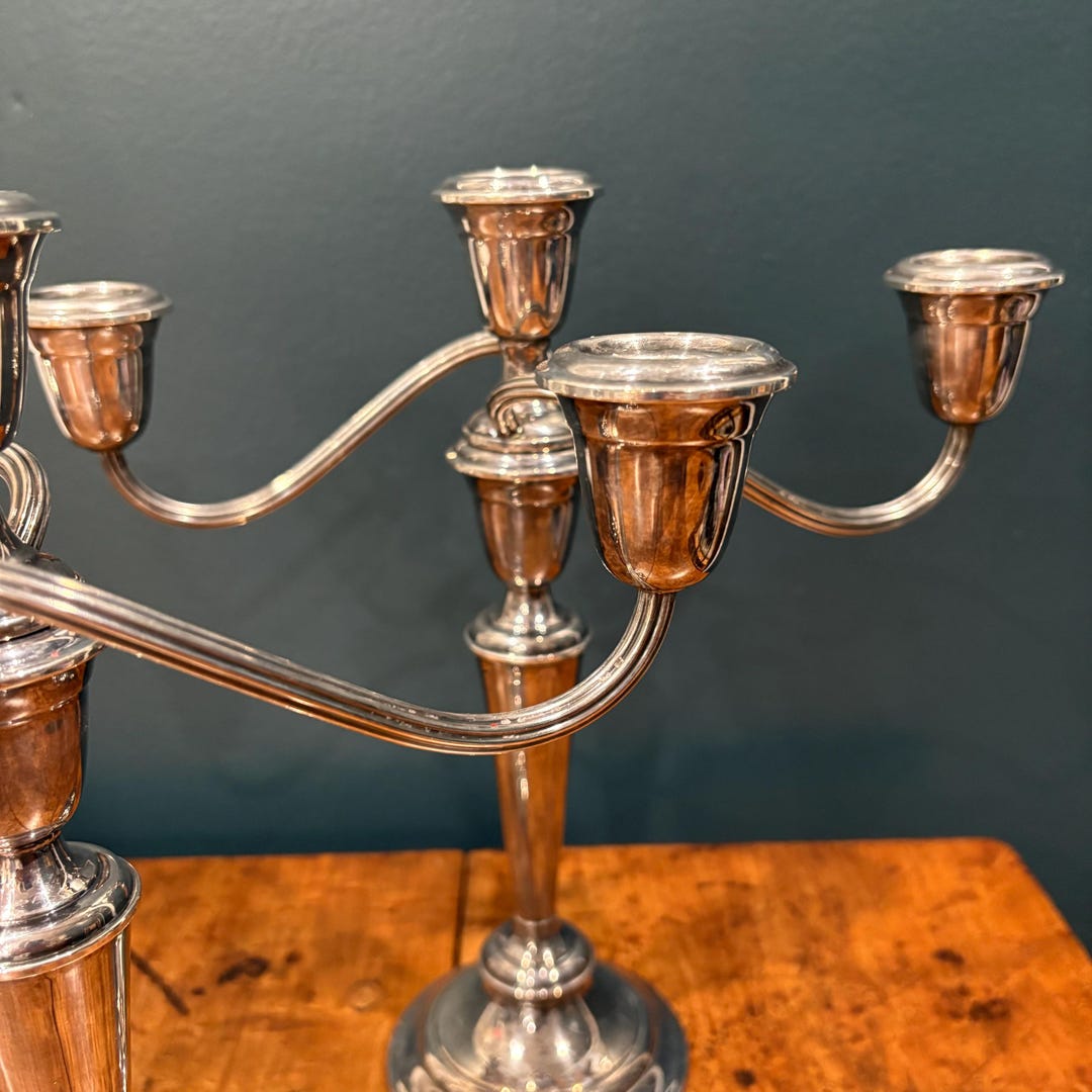 Pair of Silver Plate Candelabras in Pattern Newport by Gorham, Four Piece Silver Plate ...