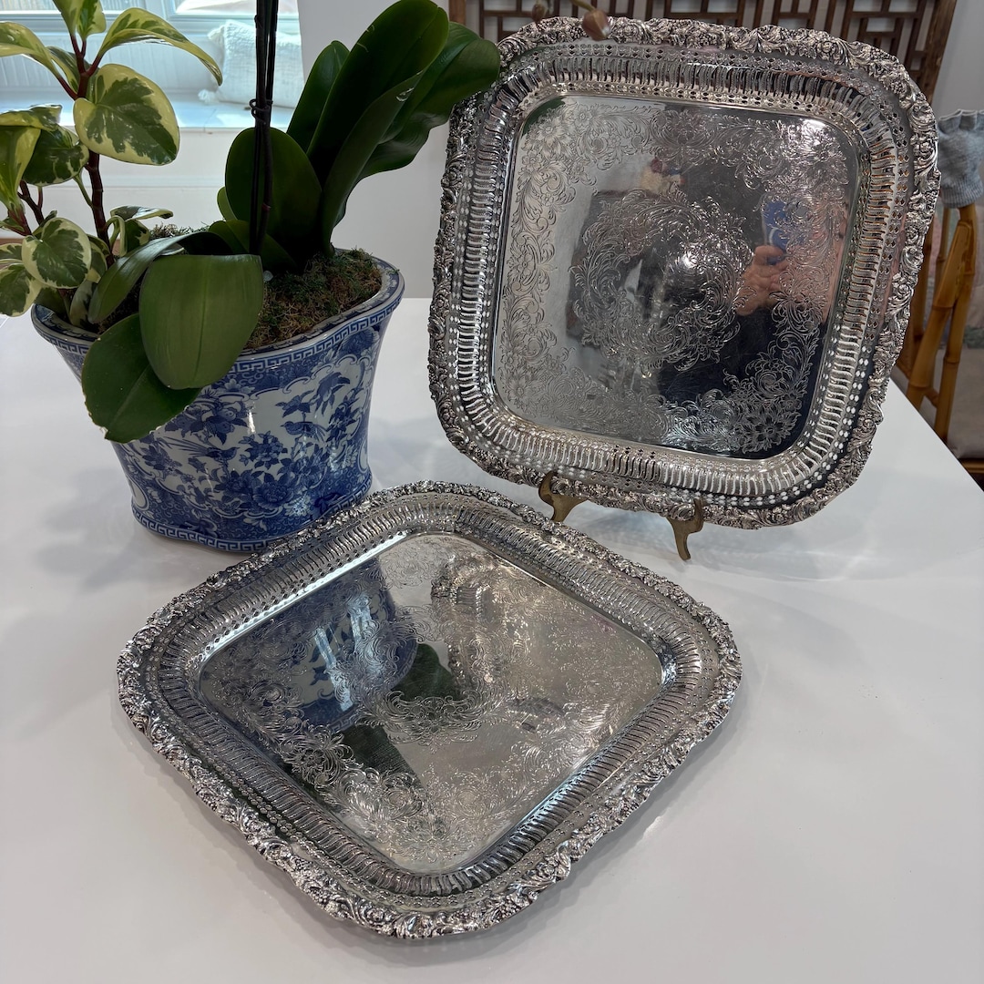 Ornate Silver Plate Square Trays, Trays by International Silver, Ornate ...