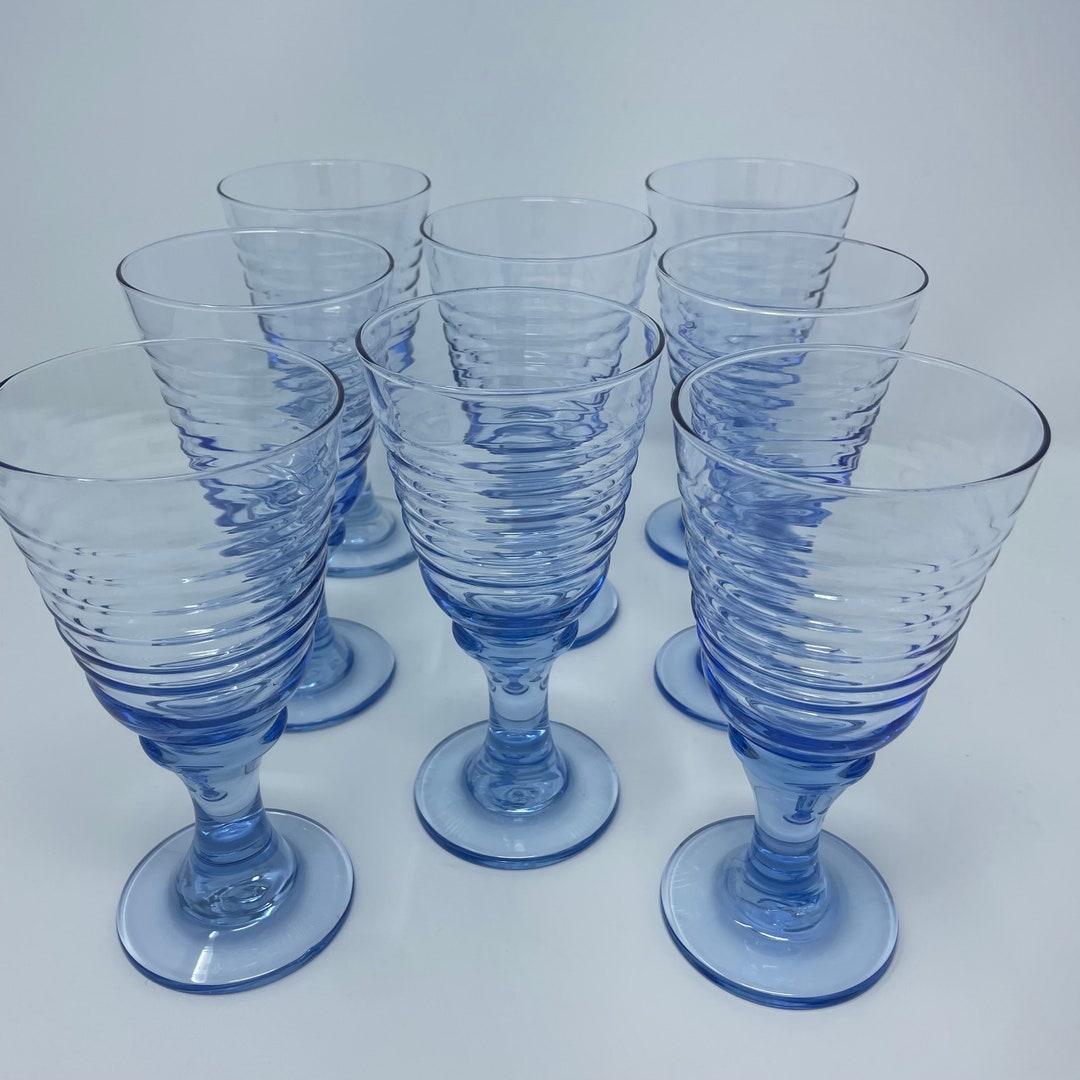 Set of 4 Libbey Sirrus Blue Goblets, Blue Goblets, Blue Water Glasses ...