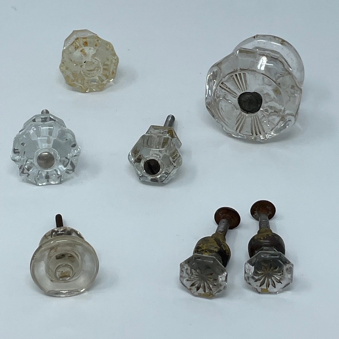 Set of 7 Antique Glass Cabinet/drawer Pulls, Various Sizes and Styles ...