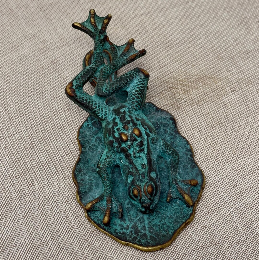 Vintage Brass Frog Letter/note Holder With Verdigris Finish, Decorative ...
