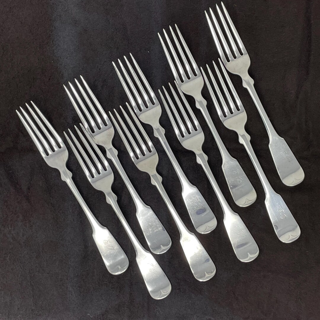 Set of 9 Reed and Barton Antique Silver Plate "tipped" Pattern Forks ...