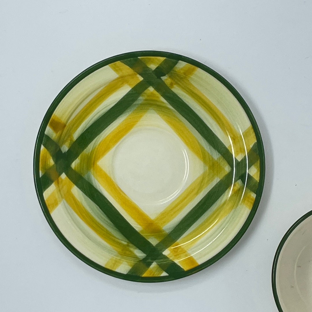 Vernonware Gingham Saucers, Green and Yellow Plaid China, Vernonware ...