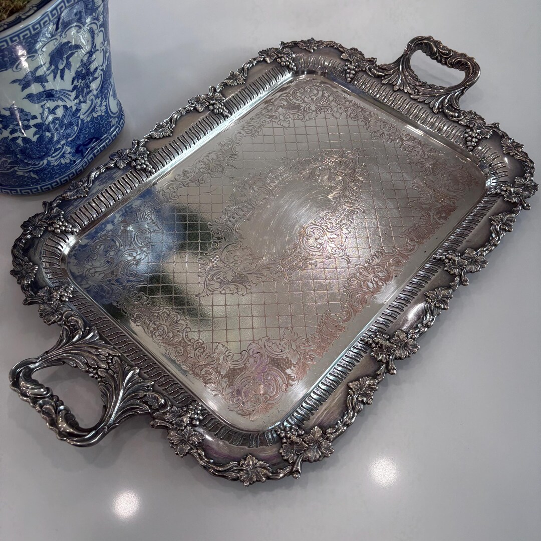 English Silver Plate Over Copper Rectangular Tray W Handles, Sheffield ...