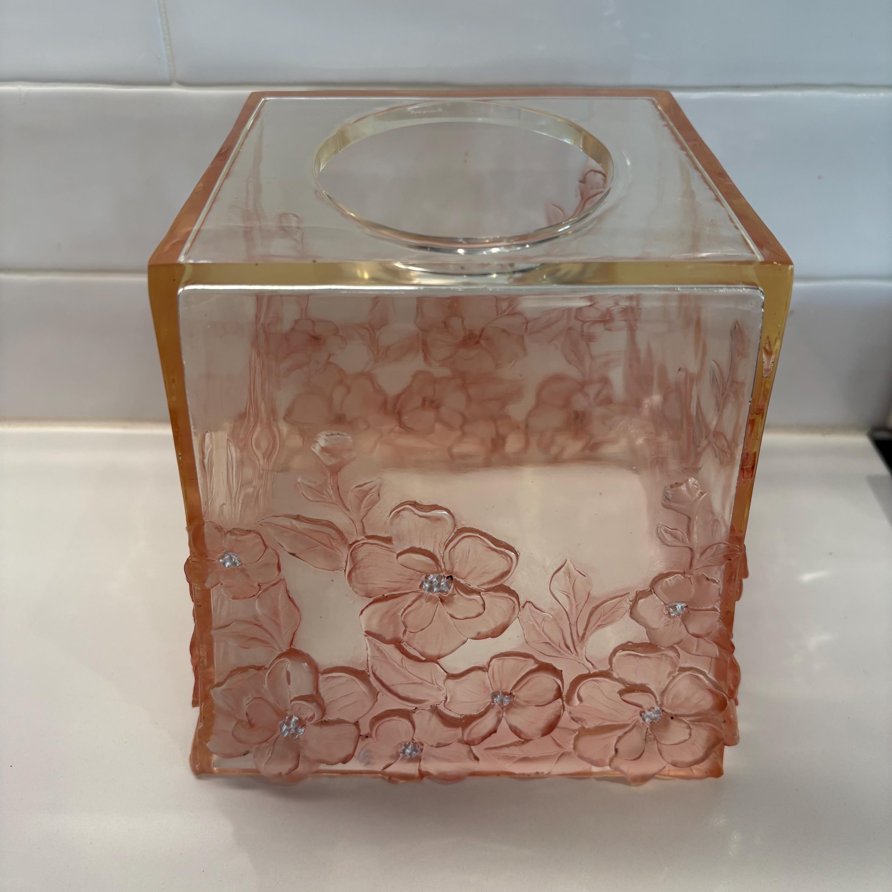 Vintage Pink Plexiglas Floral Tissue Box - Etsy
