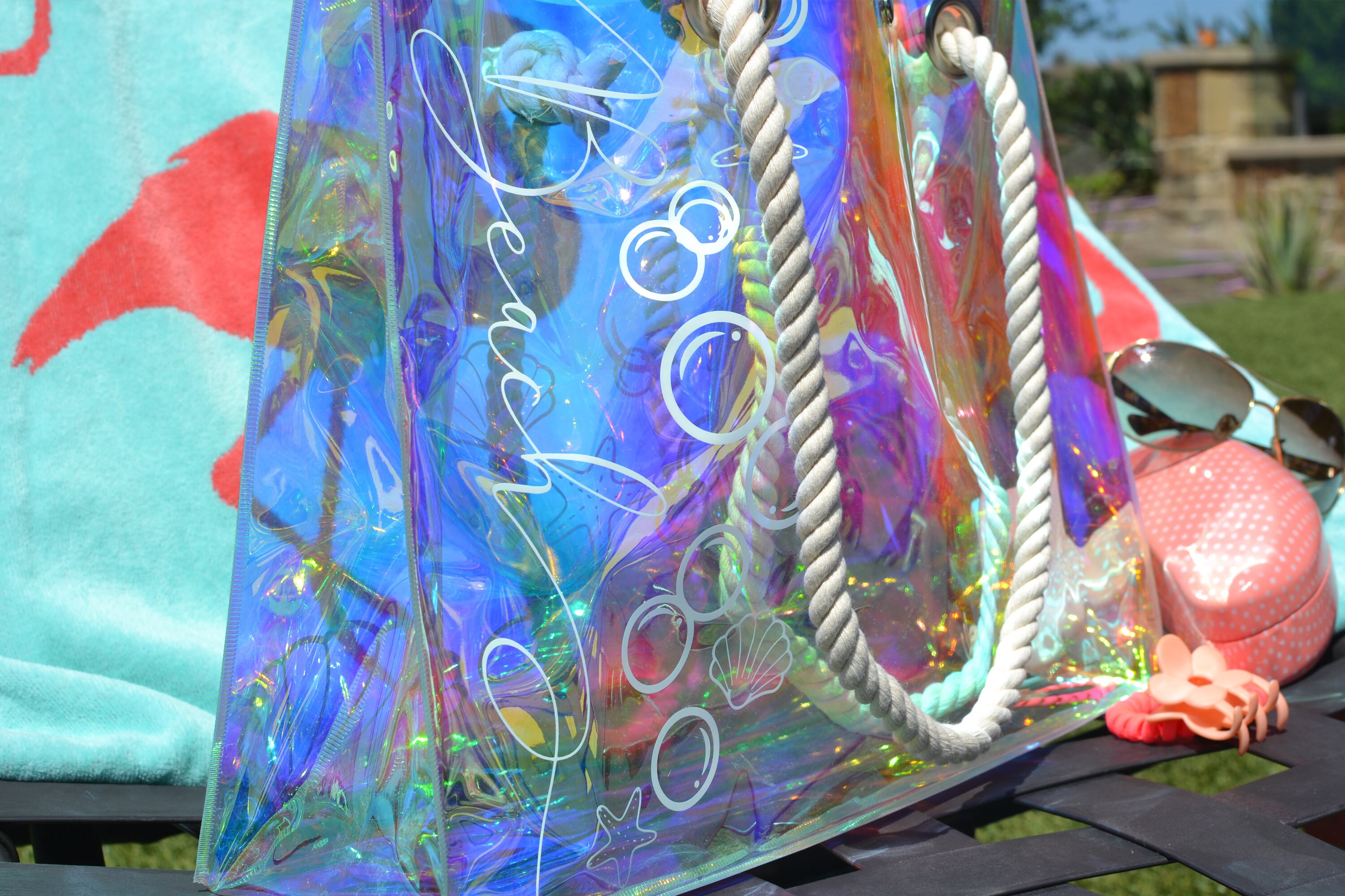 Beach Tote Bag, Transparent Vinyl Bag, Holographic PVC Shopping Bag ...