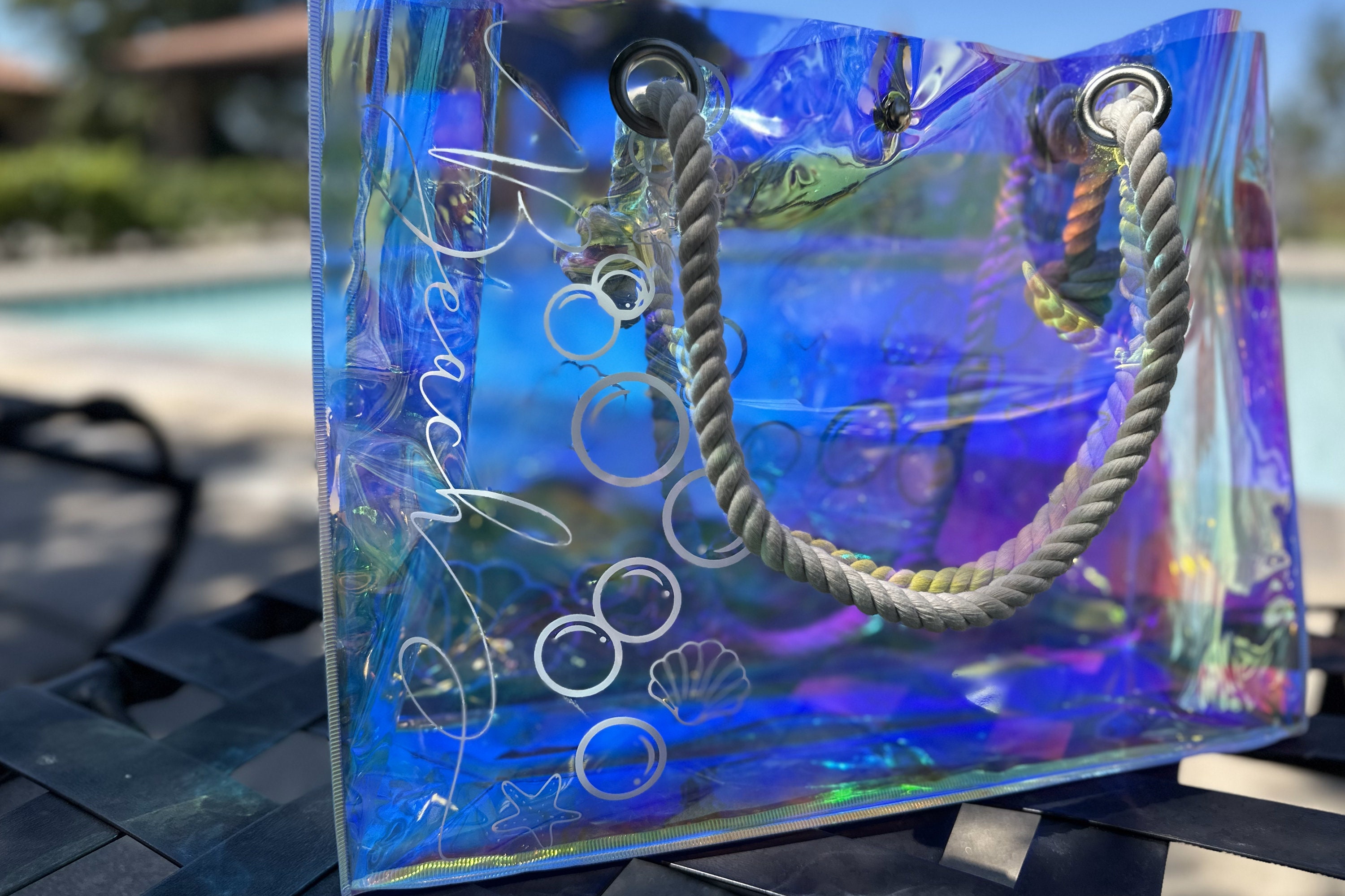 Beach Tote Bag, Transparent Vinyl Bag, Holographic PVC Shopping Bag ...