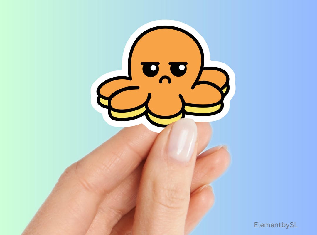 Angry Octopus Vinyl Sticker, Grumpy Squid Mood Decal, Waterproof Orange ...