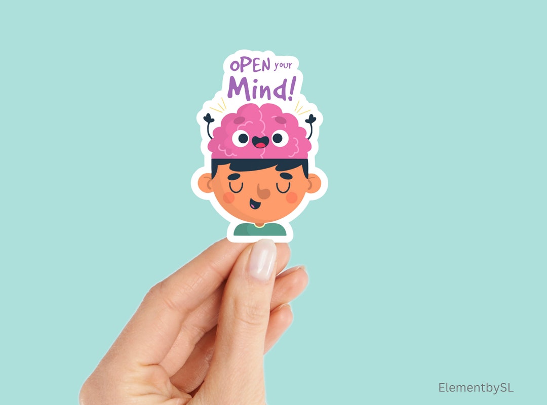 Open Your Mind Sticker, Happy Brain Cheering Sticker Decal, Waterproof ...