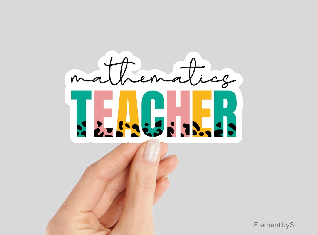 Math Teacher Colourful Leopard Print Text Sticker, Waterproof and ...