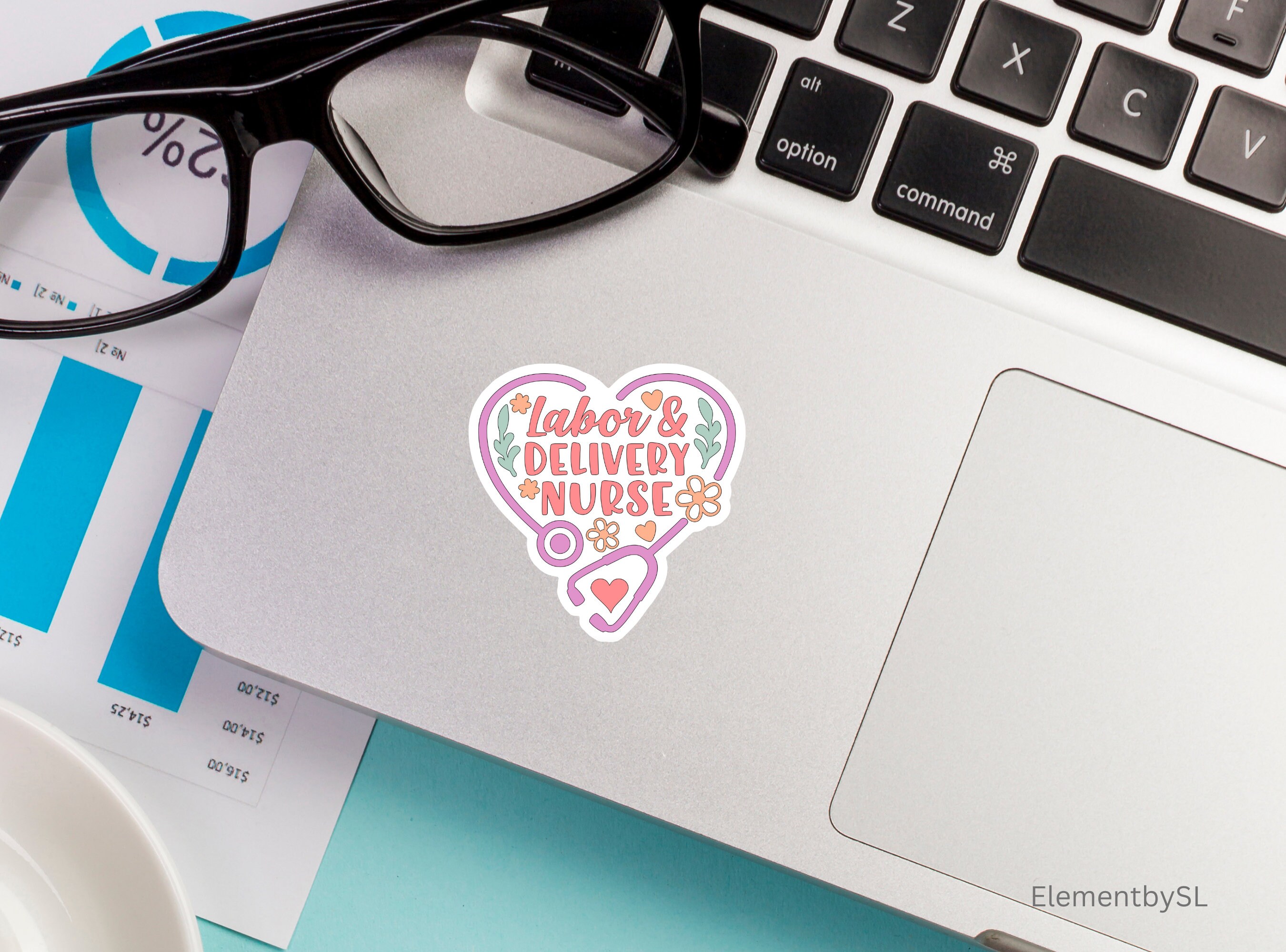 Labor and Delivery Sticker, Purple Heart Shaped Stethoscope With ...