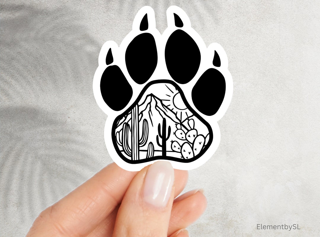 Bear Paw With Mountain and Cactus Sticker, Desert in Bear Claw Decal ...