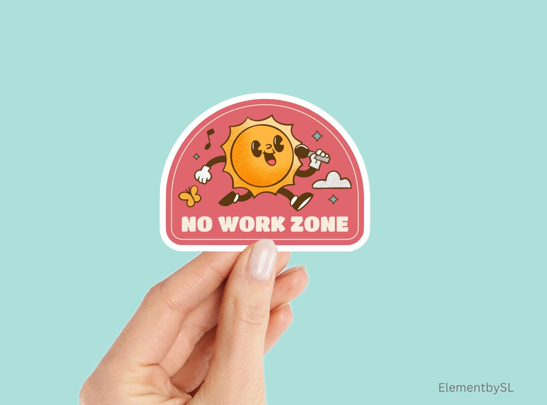 No Work Zone Sticker, Happy Sun Singing on a Mic Dancing and Skipping ...