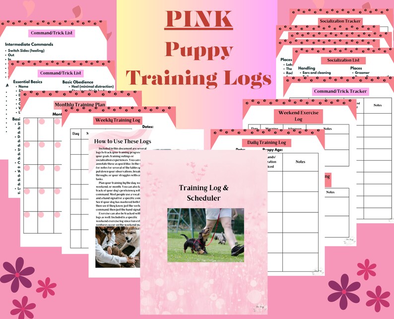 Pink Training Log | Puppy Socialization Checklist | Puppy Training ...