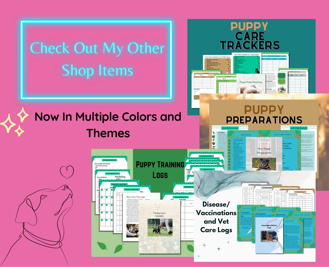 Pink Puppy Care Logs | Digital Puppy Care Planner | Printable Puppy ...