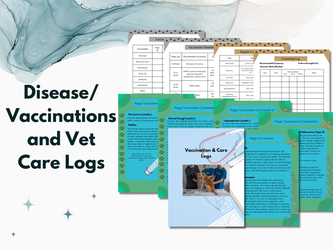Puppy Vaccination Logs | Puppy Vaccines | Puppy Care Trackers | Daily ...