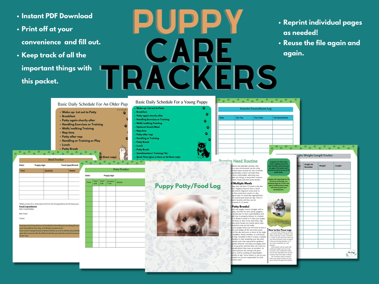 Puppy Potty Log | Printable Puppy Care Logs | Printable Puppy Planner ...