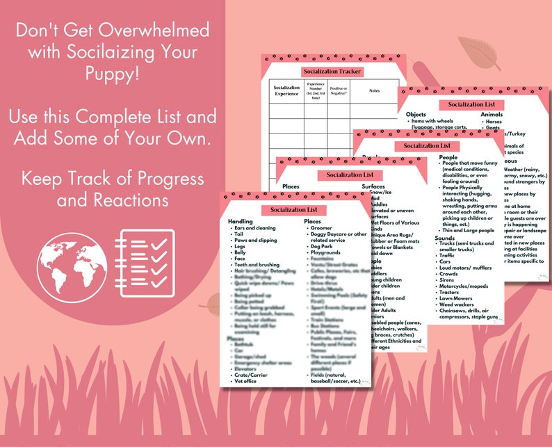 Pink Training Log | Puppy Socialization Checklist | Puppy Training ...
