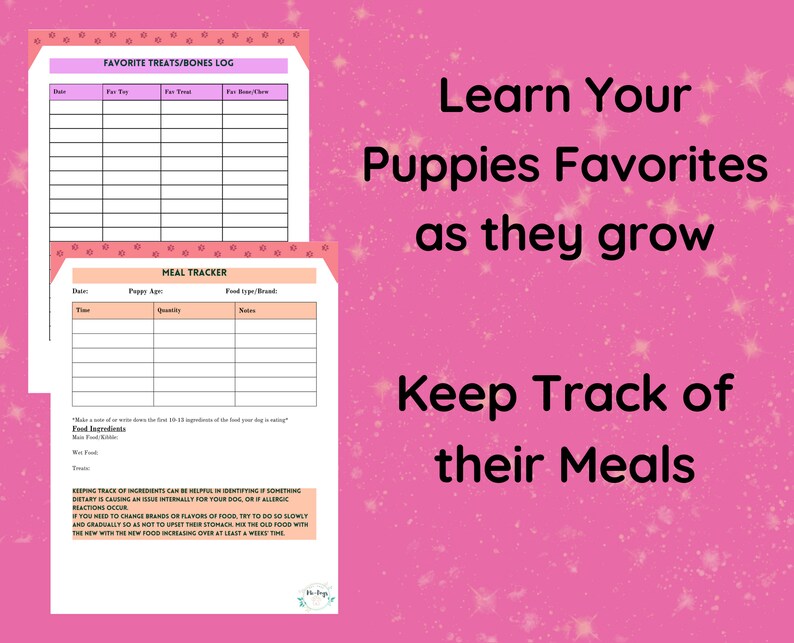 Pink Puppy Care Logs | Digital Puppy Care Planner | Printable Puppy ...