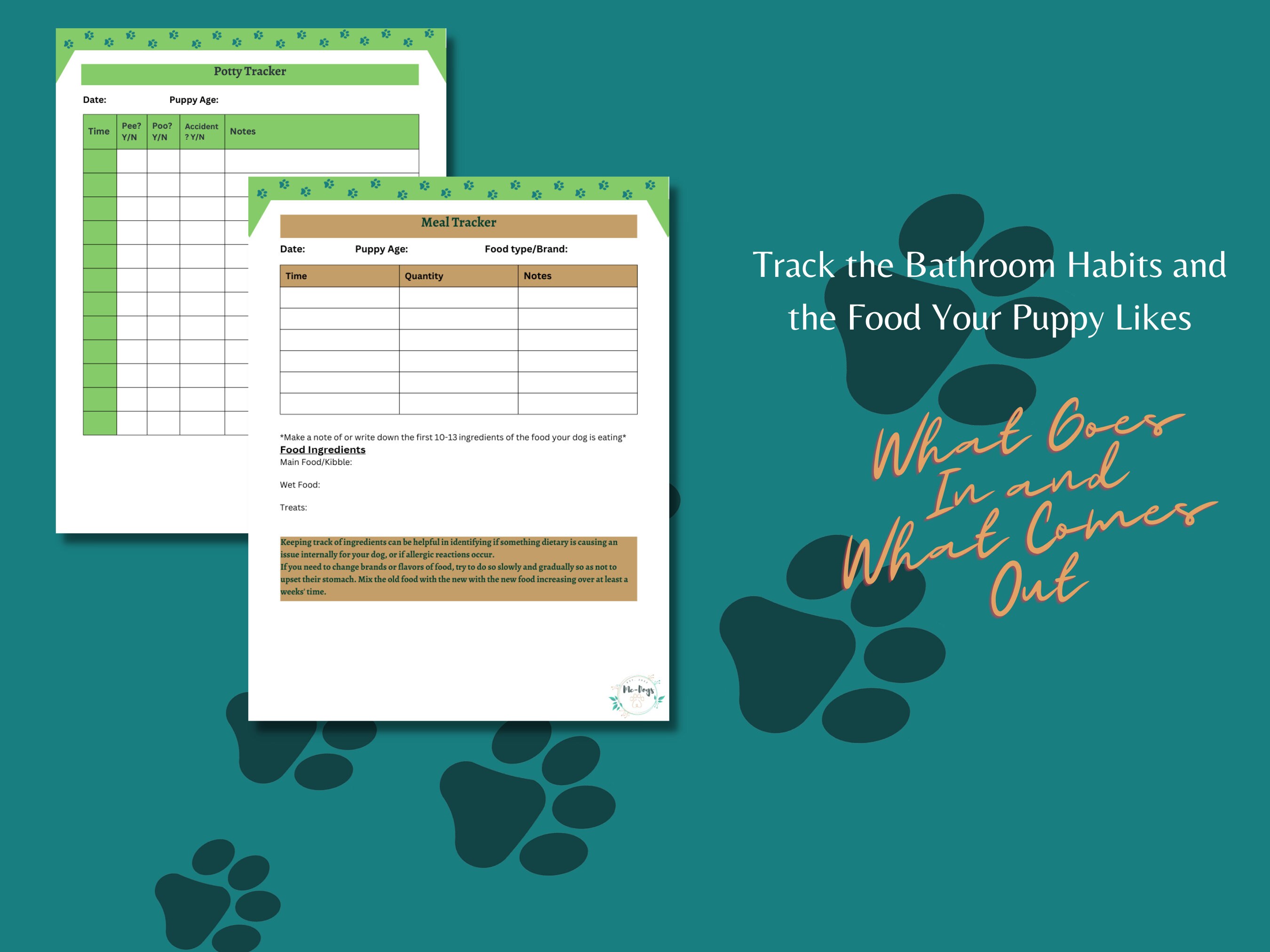 Puppy Potty Log | Printable Puppy Care Logs | Printable Puppy Planner ...