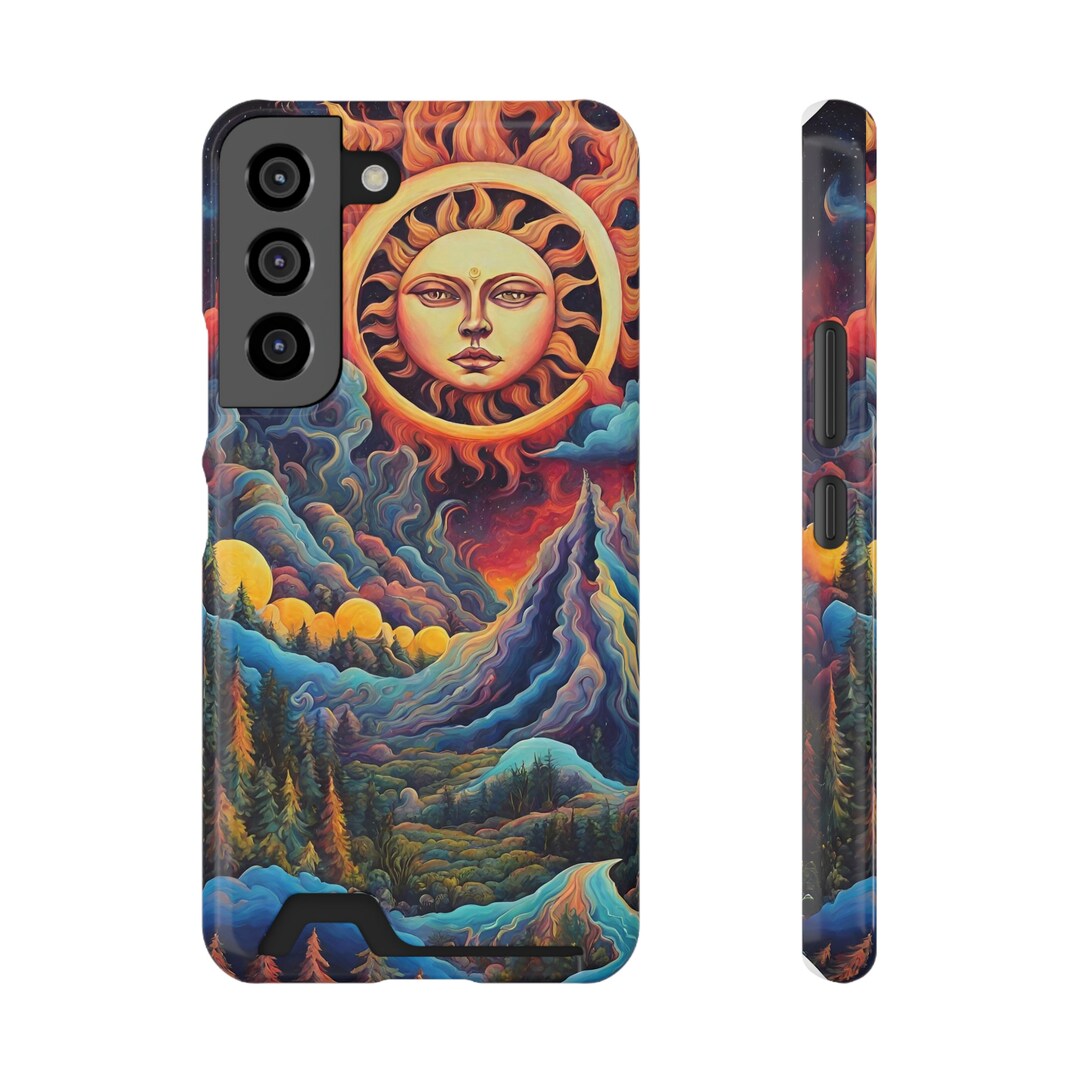 Trippy Hippie Sun and Nature Art Phone Case With Card Holder, Sun Phone ...