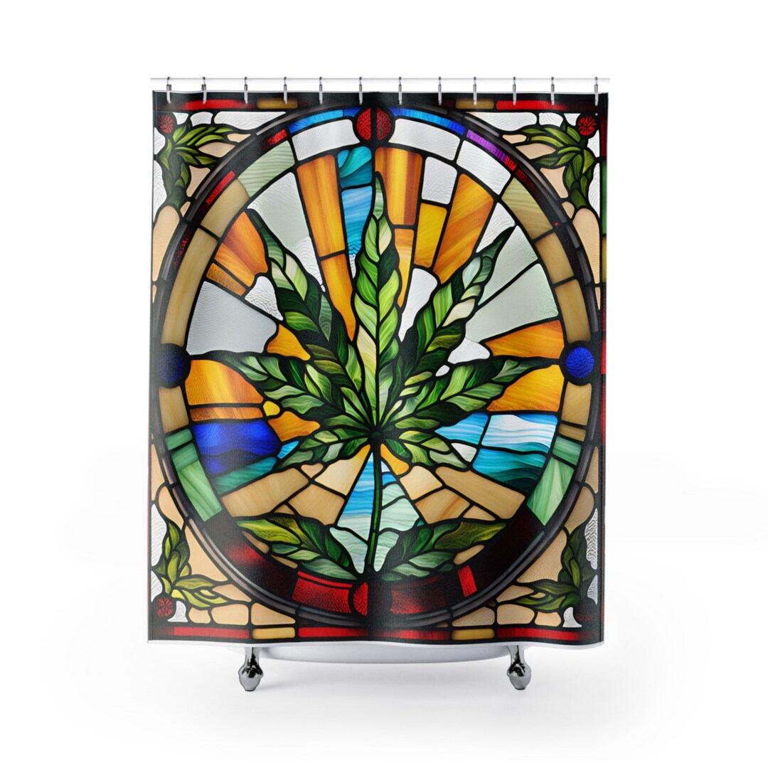 Stained Glass Pot Leaf Art Shower Curtain, Stoner Shower Curtain ...