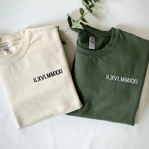 Custom Embroidered Sweatshirt With Roman Numerals Date and Sleeve ...