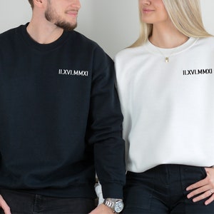 Custom Embroidered Sweatshirt With Roman Numerals Date and Sleeve ...