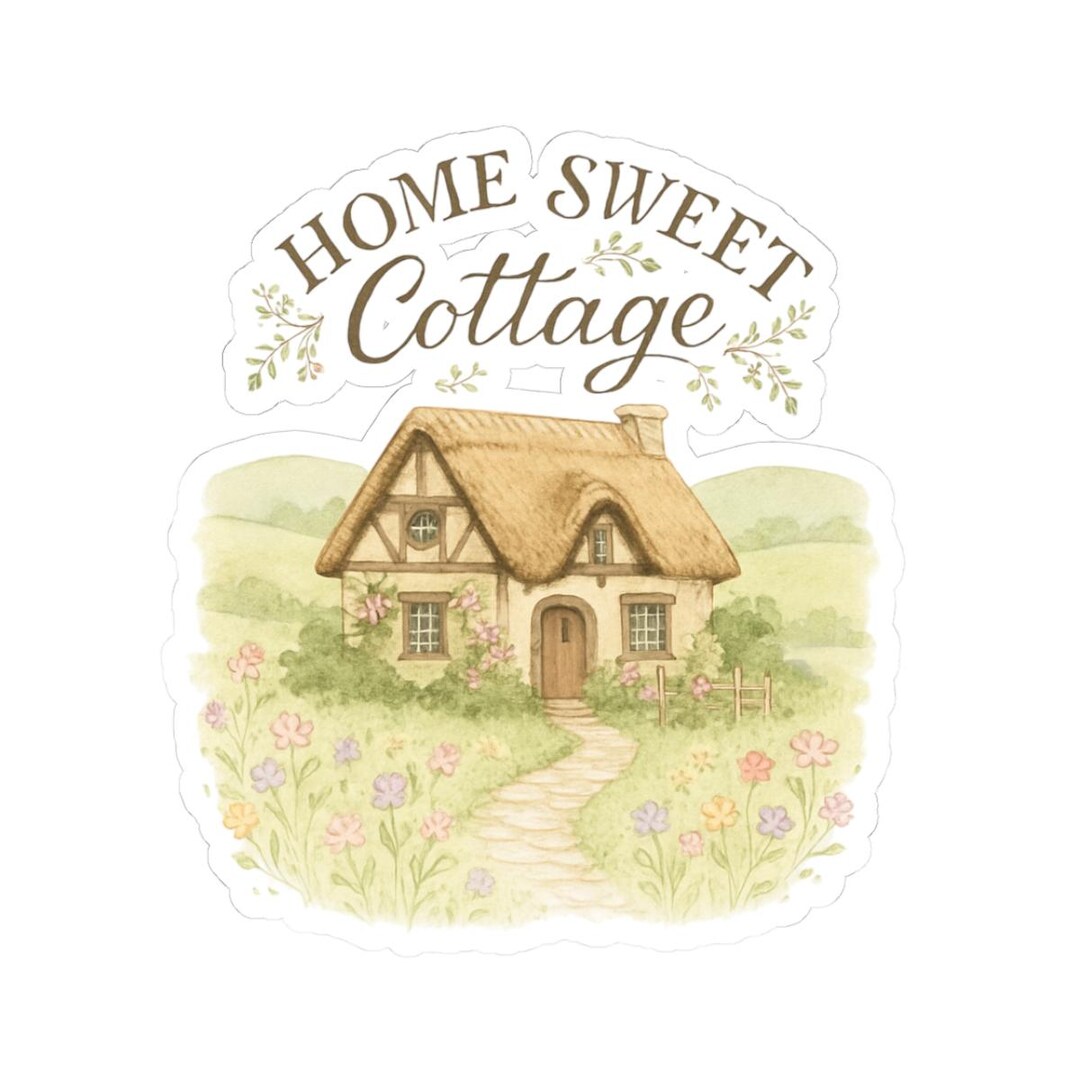 Home Sweet Cottage Sticker | Kiss-cut Cottage Decal, Watercolor ...