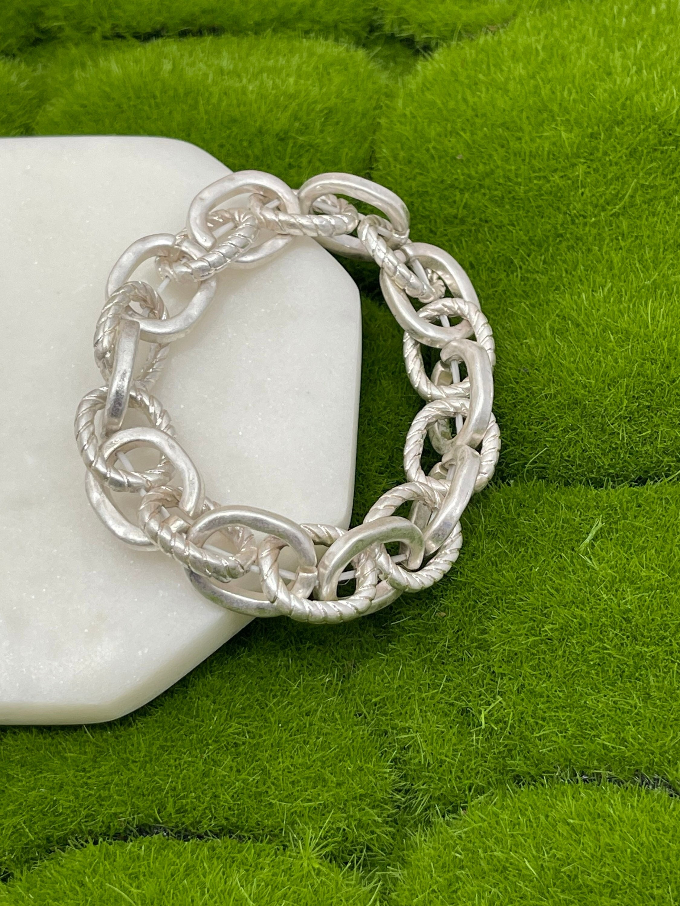 Chunky Cable Link Bracelet Cable Link Bracelet Chunky Bracelet Stretchy Statement Jewelry for ...