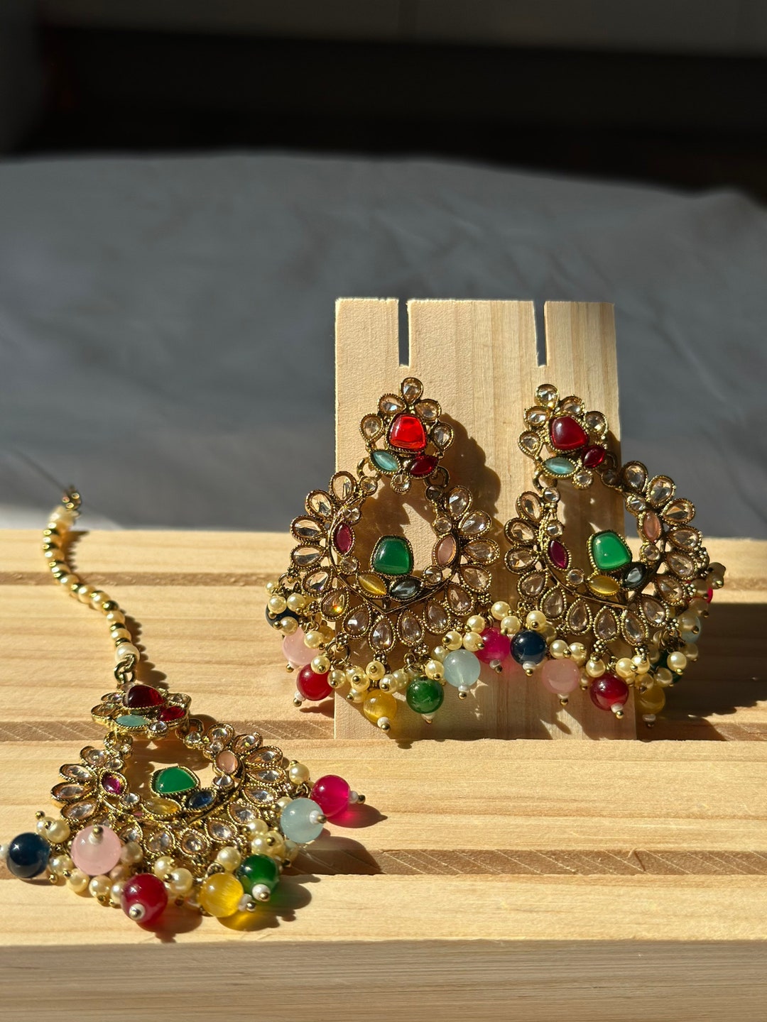 Pakistani Indian Traditional Multi Coloured Tikka and Earrings Set - Etsy