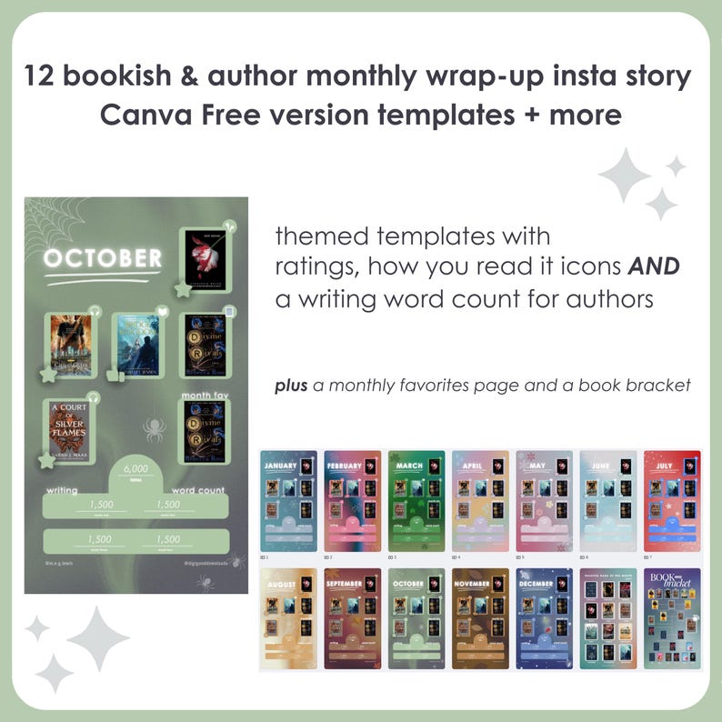 Bookish Instagram Story Monthly Wrap up Canva Templates (free Version ...