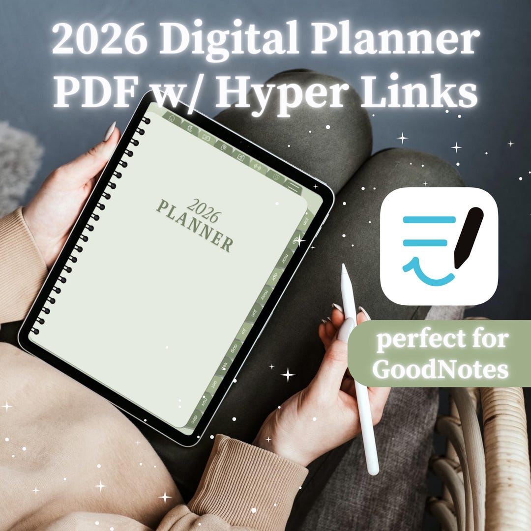 2026 Digital Planner With Hyperlinks, for Goodnotes, Simple, Green ...