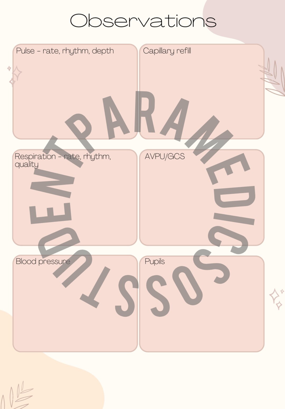 Observation Sheets (blank) - Student Paramedic Revision Worksheet - Etsy