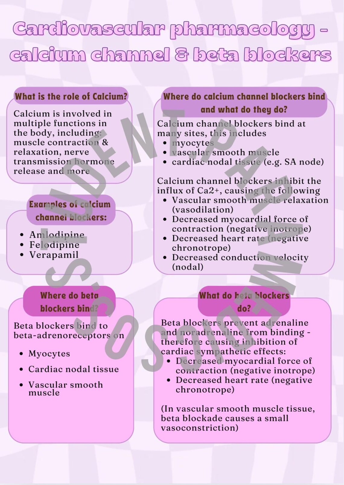 Cardiovascular Pharmacology SET 1 - Student Paramedic Revision Sheet - Etsy