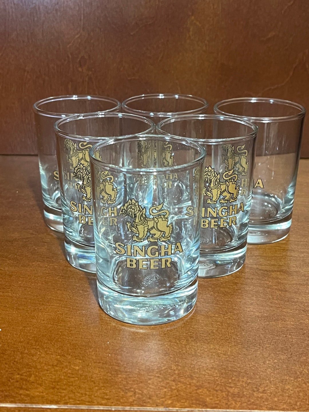 Lot of 6 SINGHA Beer Glasses / Tumblers W/ Lion Ocean Thiland Glassware ...
