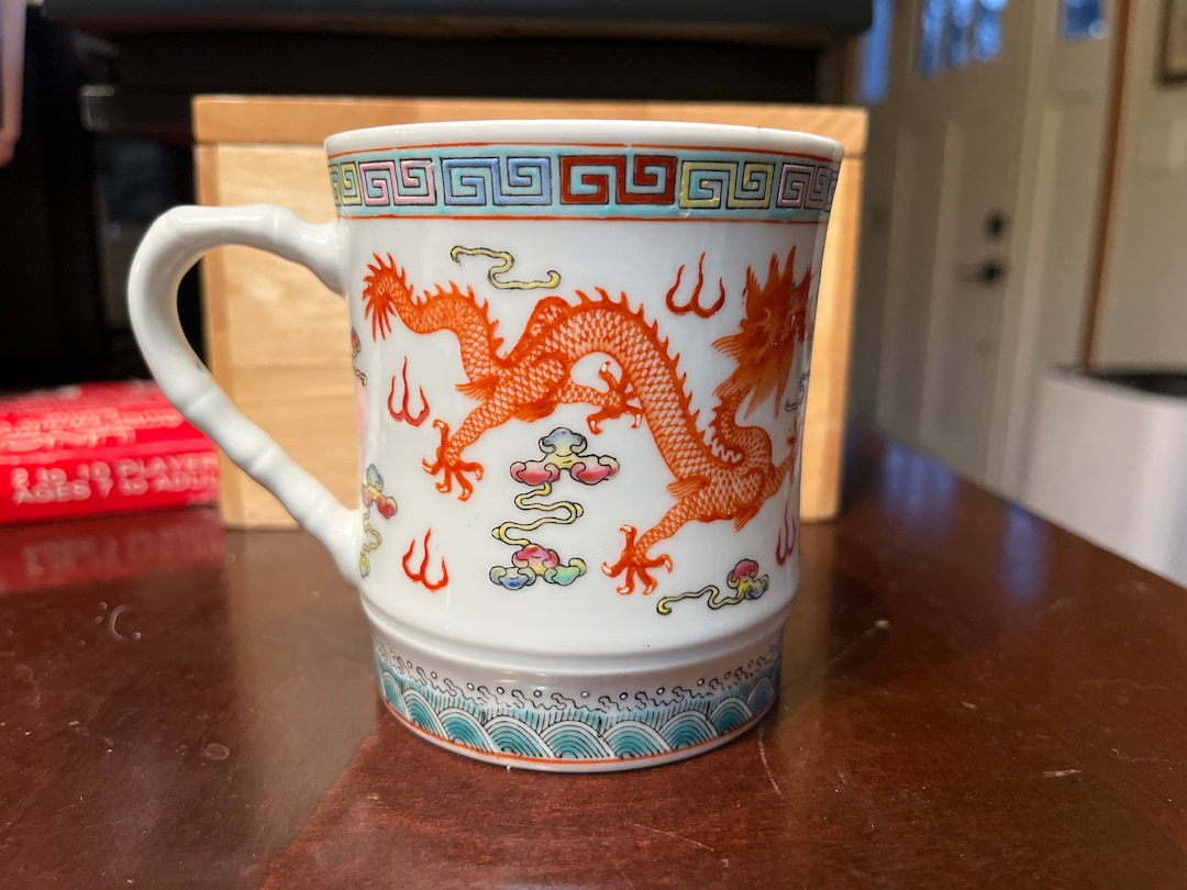 Vintage Chinese Red Dragon Porcelain Cup, 4h Asian Ceramic Mug, Large ...