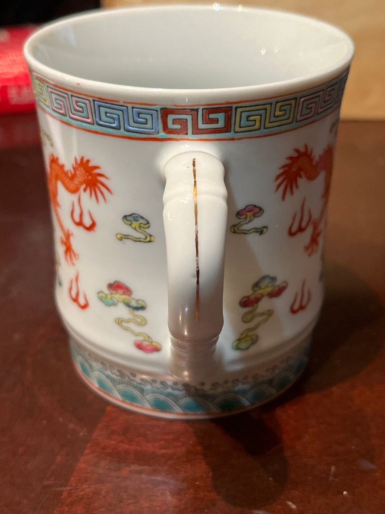 Vintage Chinese Red Dragon Porcelain Cup, 4h Asian Ceramic Mug, Large ...