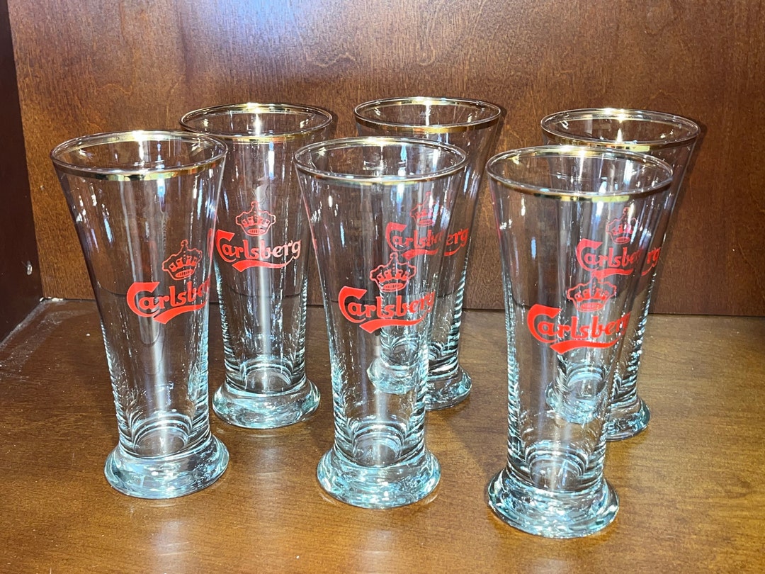 Vintage Danish Carlsberg Red Logo 16 Oz Gold Rim Beer Glasses Denmark ...